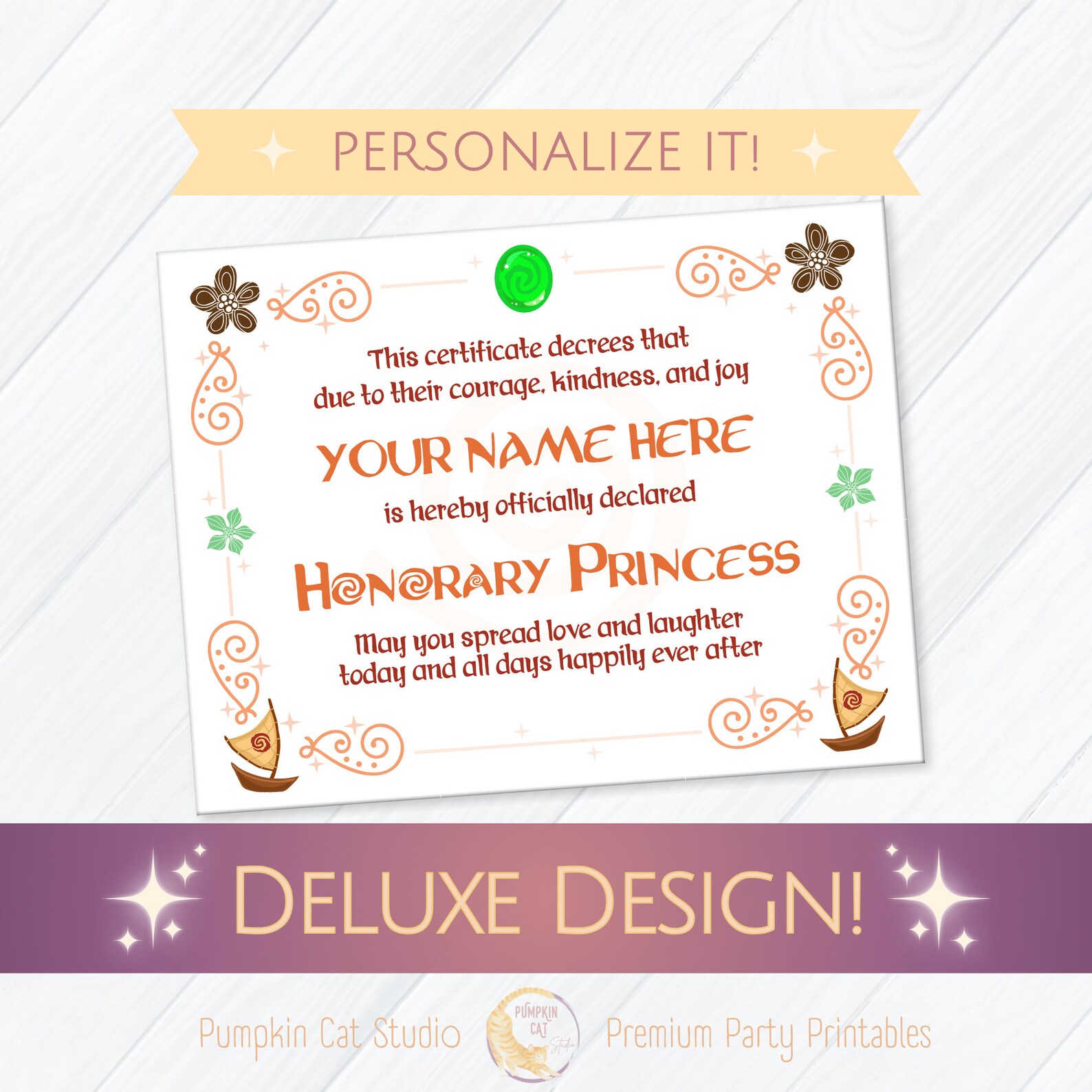 Custom Honorary Princess Certificate Personalized Moana Themed Party ...