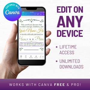Coronation Anna Themed Princess Certificate - 11x8.5" - Editable Canva ...