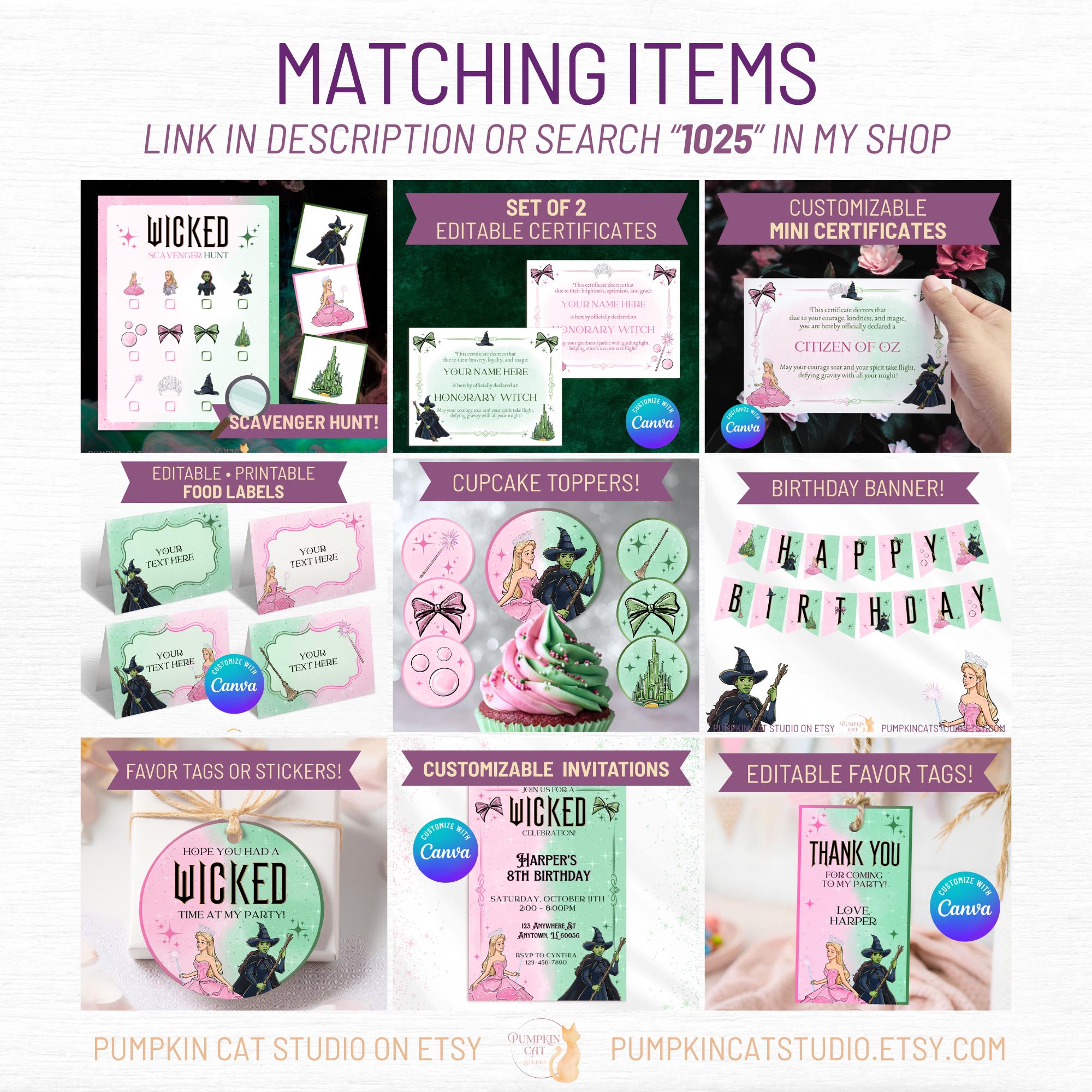 Wicked Inspired Food Labels or Place Cards - 3.5x2.5in Editable Canva ...