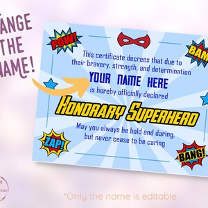 SUPERHERO Certificate PERSONALIZE IT Printable Instant Download for ...