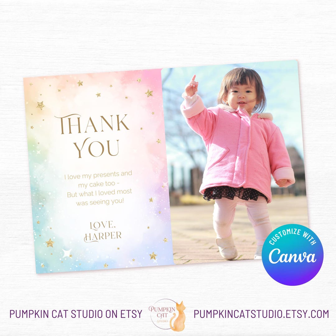 Pastel Rainbow Party Printable Thank You Cards - Colorful Birthday ...