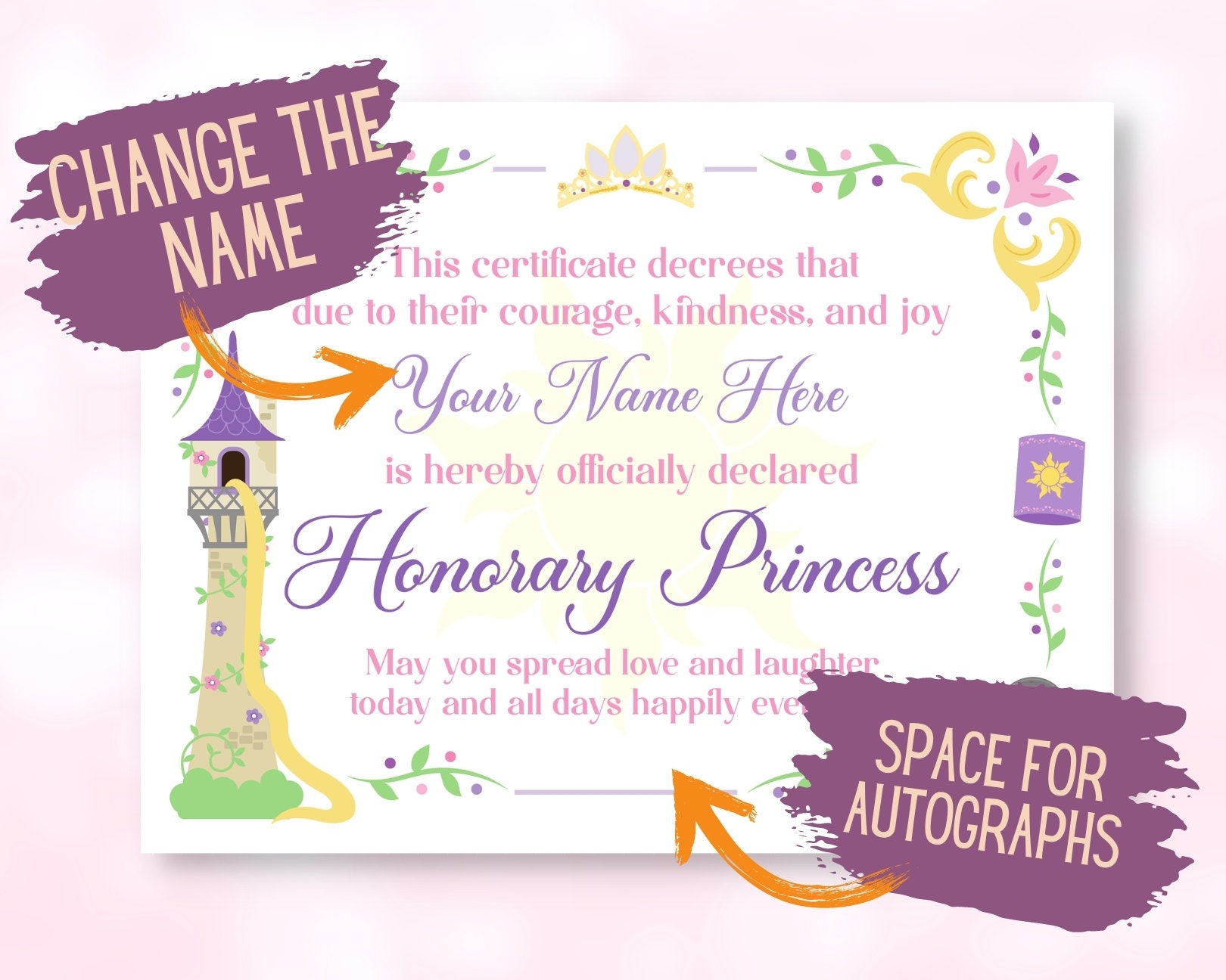 RAPUNZEL Themed Princess Certificate PERSONALIZE IT Printable, Instant ...
