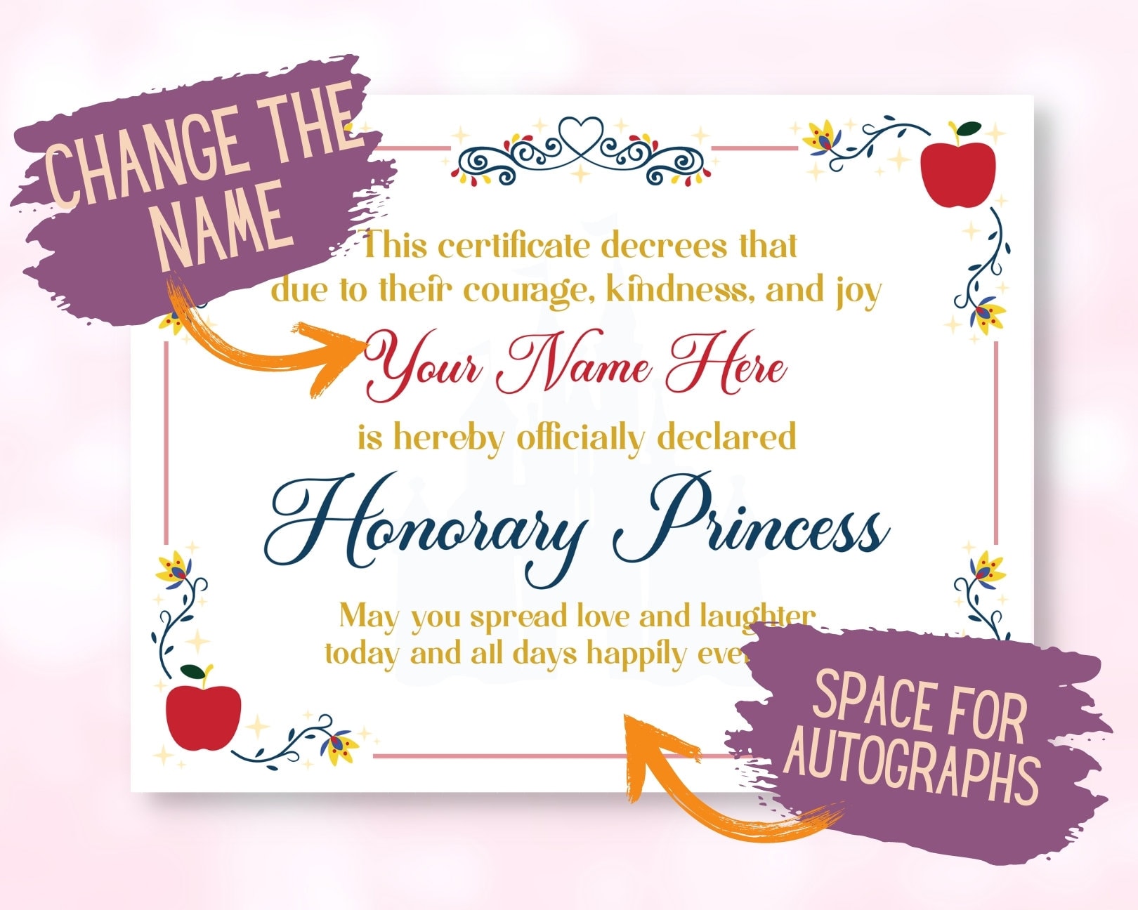 SNOW WHITE Themed Princess Certificate PERSONALIZE It - Etsy