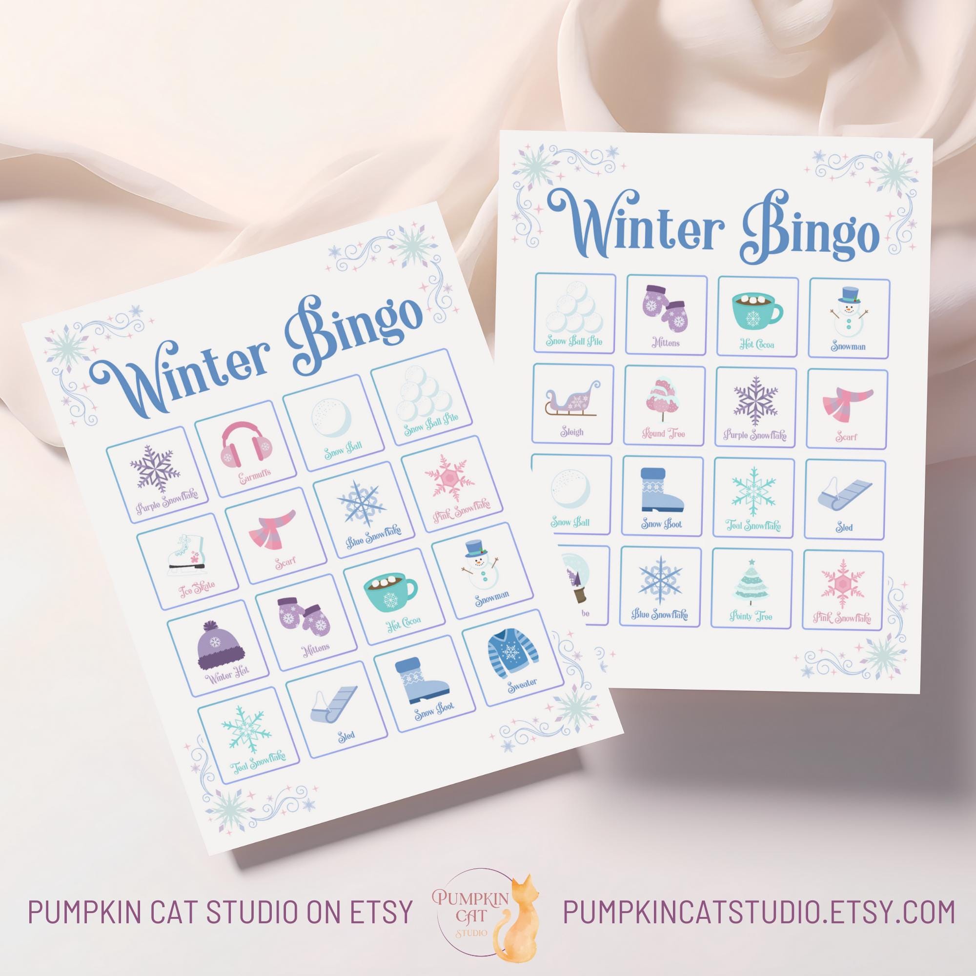 Winter Bingo Set - 30 Players - 4x4 Grid - Printable Pdfs - Instant ...