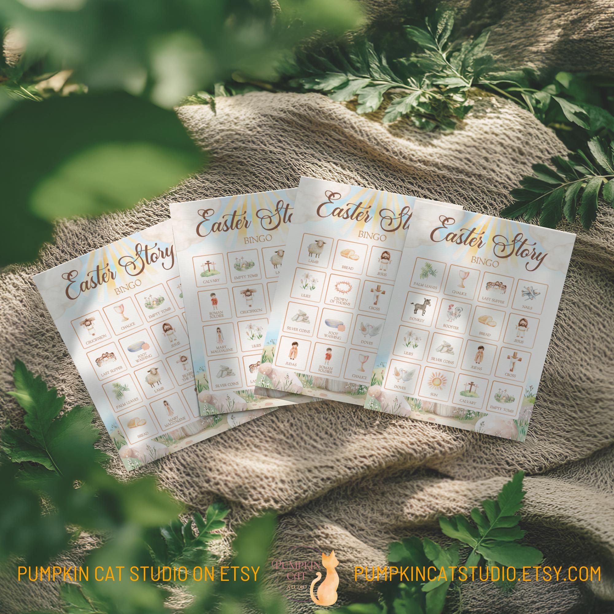 Easter Story Bingo - 50 Cards - 4x4 Grid - Printable Christian Game for ...