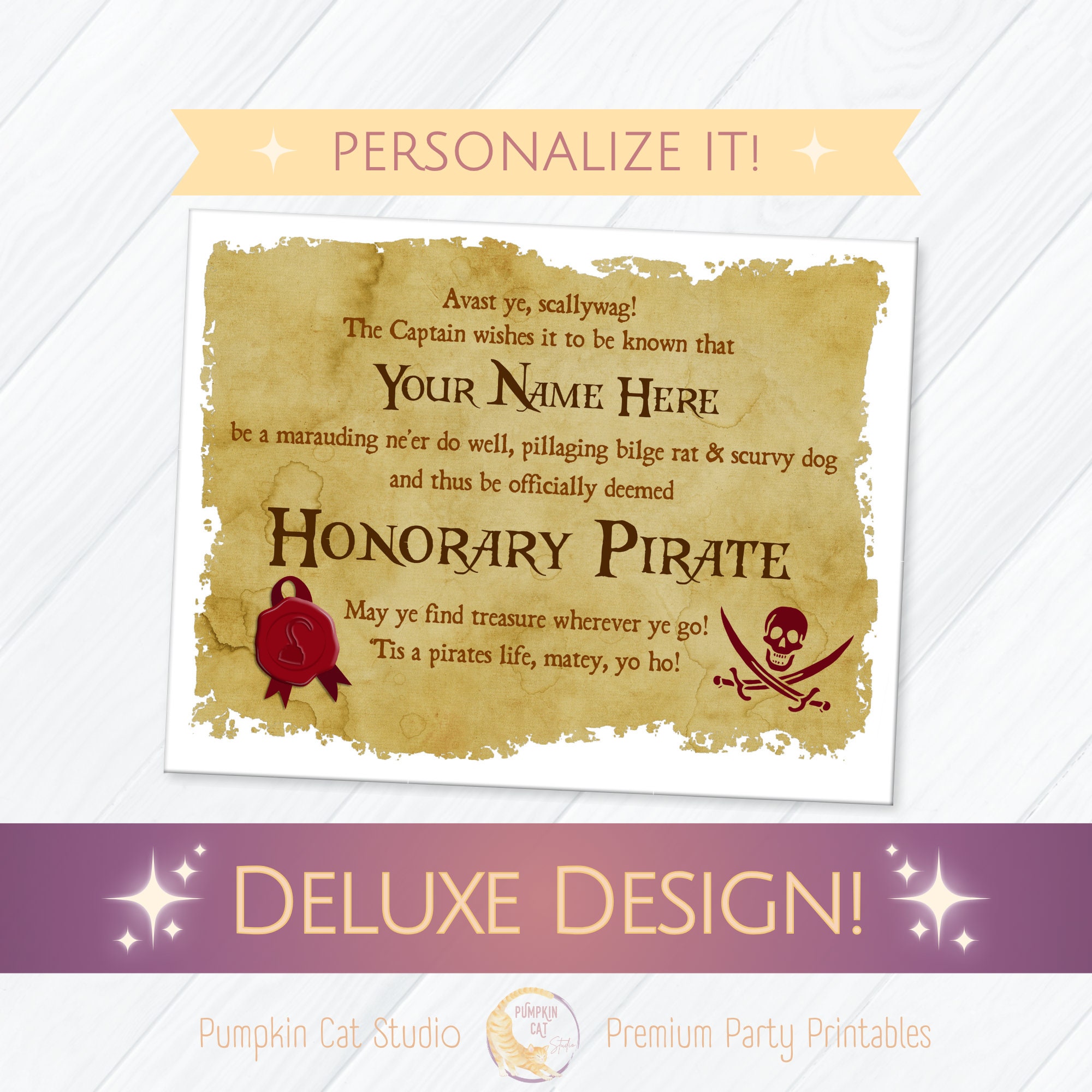 Customizable Pirate Certificate Party Favor - Etsy