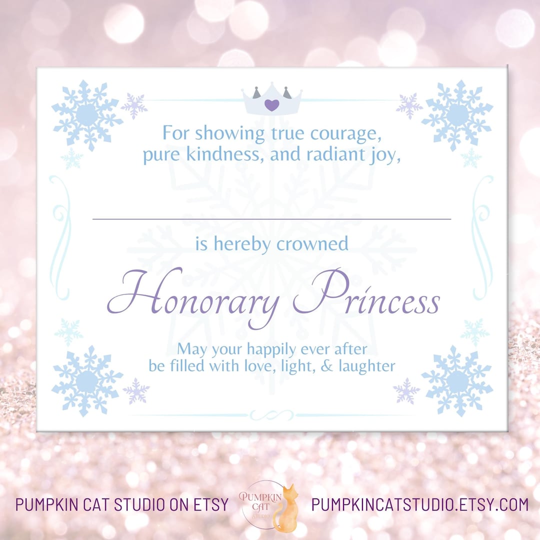Honorary Princess Certificate - Elsa Themed Party Favor and Frozen ...