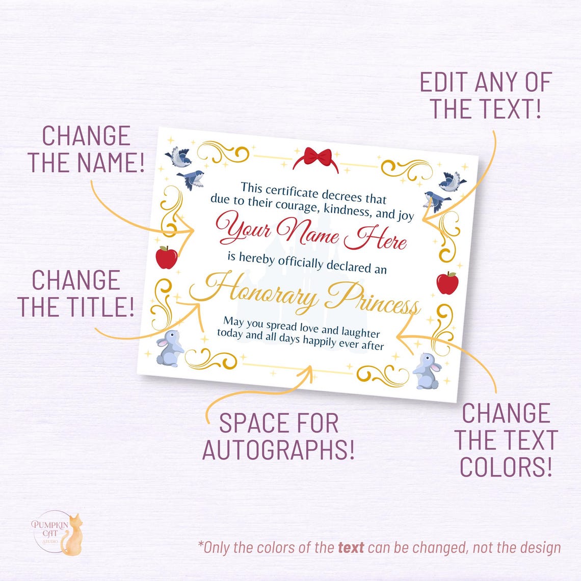 Snow White Themed Princess Certificate - 11x8.5" - Editable Canva ...