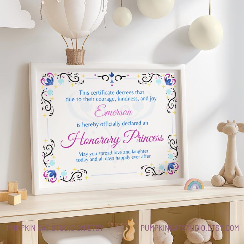 Frozen Anna Themed Princess Certificate - 11x8.5" - Editable Canva ...