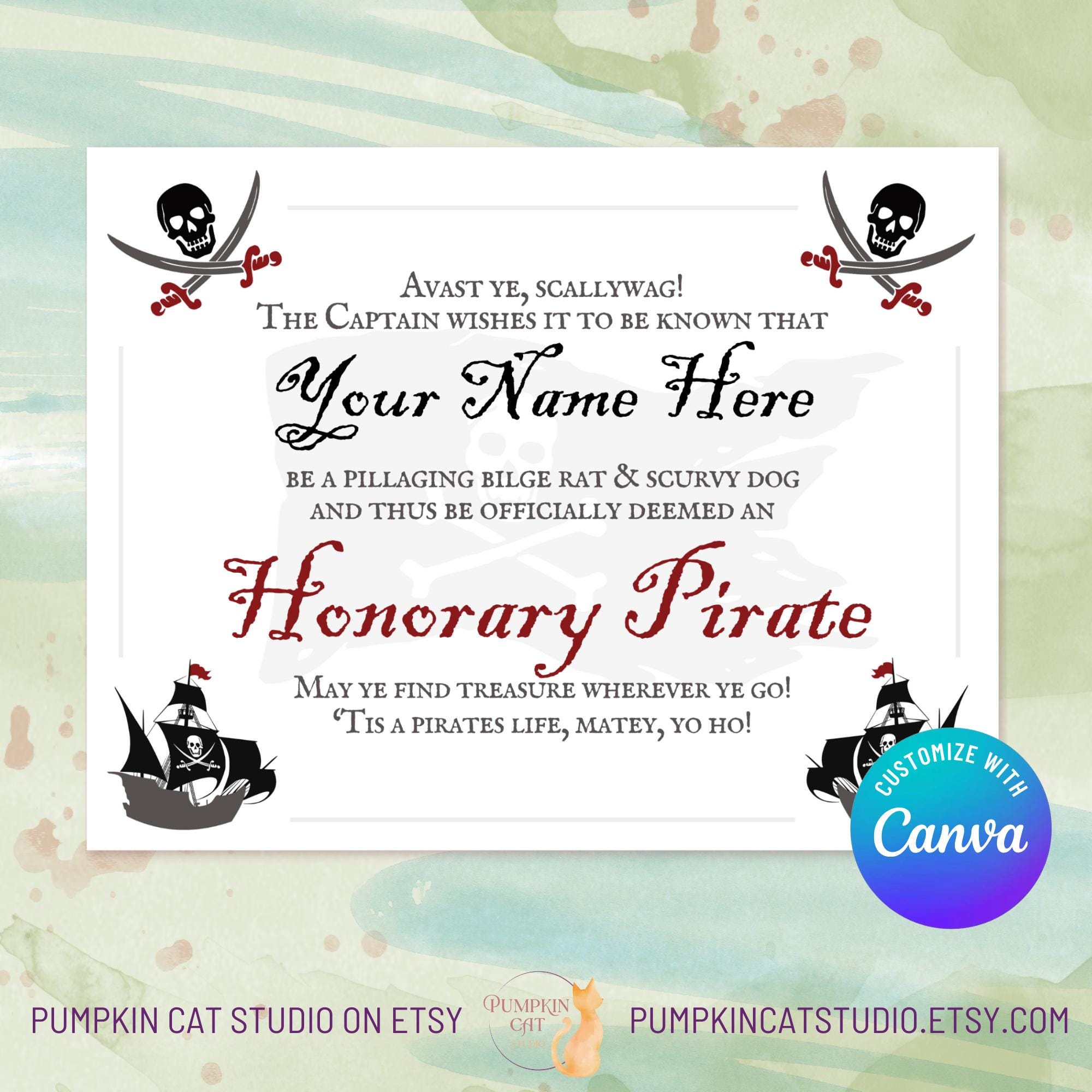Pirate Certificate Template