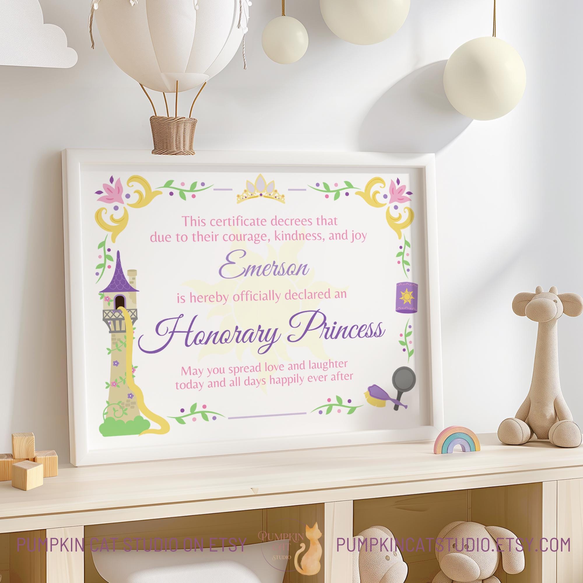 Rapunzel Themed Princess Certificate - 11x8.5" - Editable Canva ...