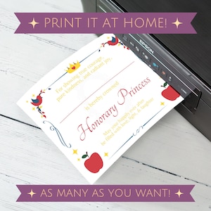 Honorary Princess Certificate - Snow White Themed Party Favor and ...