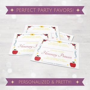 Honorary Princess Certificate - Snow White Themed Party Favor and ...