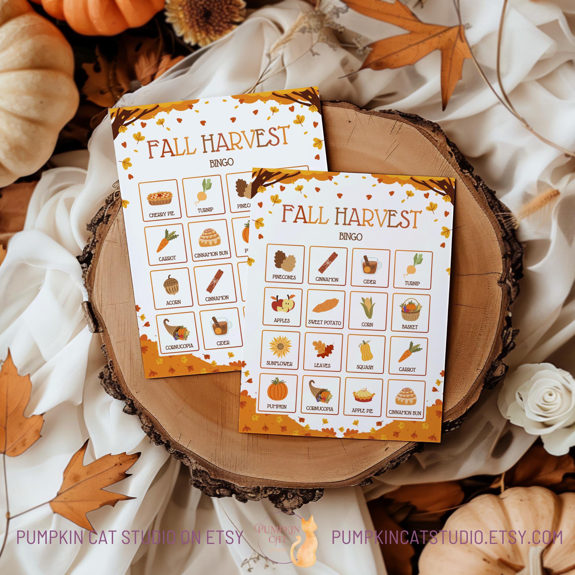 Large Bingo Cards Fall Harvest Bingo Set - 30 Players - 4x4 Grid ...