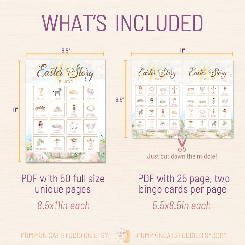 Easter Story Bingo - 50 Cards - 4x4 Grid - Printable Christian Game for ...