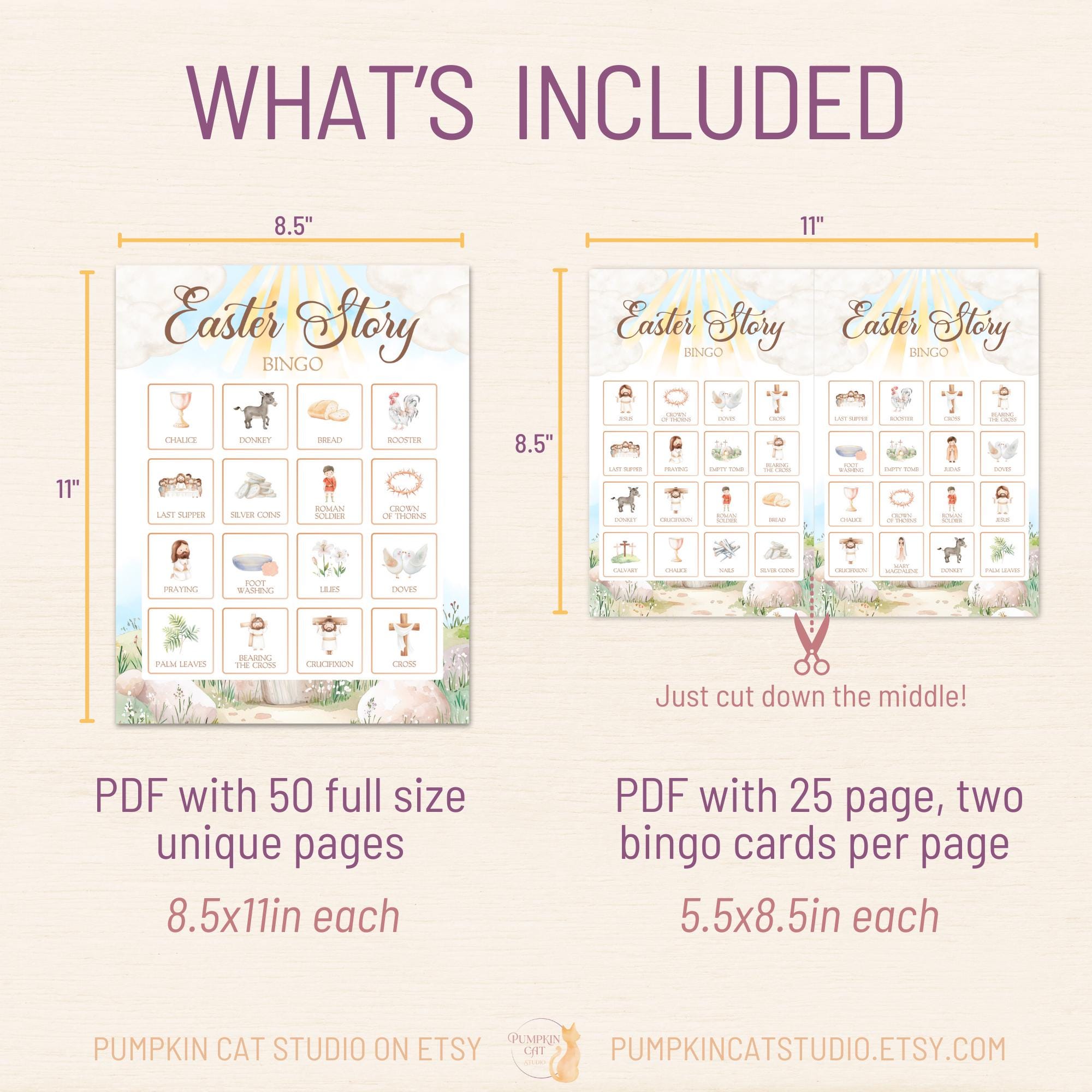 Easter Story Bingo - 50 Cards - 4x4 Grid - Printable Christian Game for ...