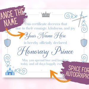 Custom Honorary Prince Certificate Personalized Party Favor and ...