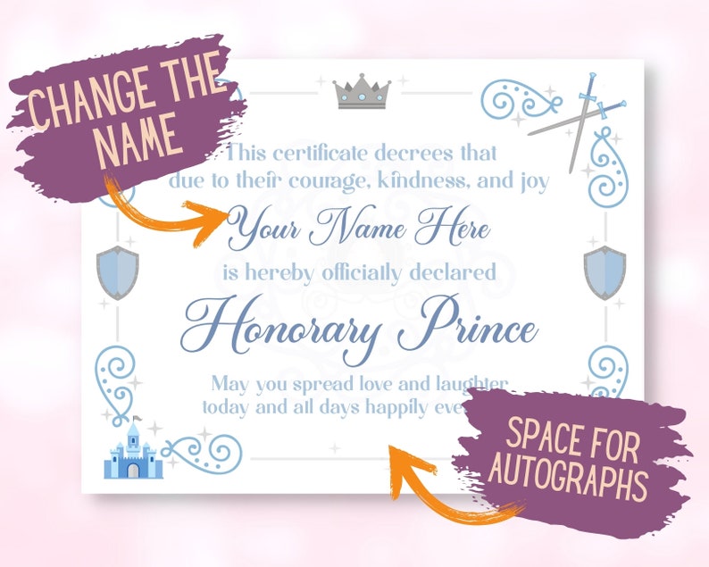 Custom Honorary Prince Certificate Personalized Party Favor and ...