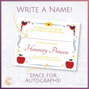 Honorary Princess Certificate - Snow White Themed Party Favor and ...