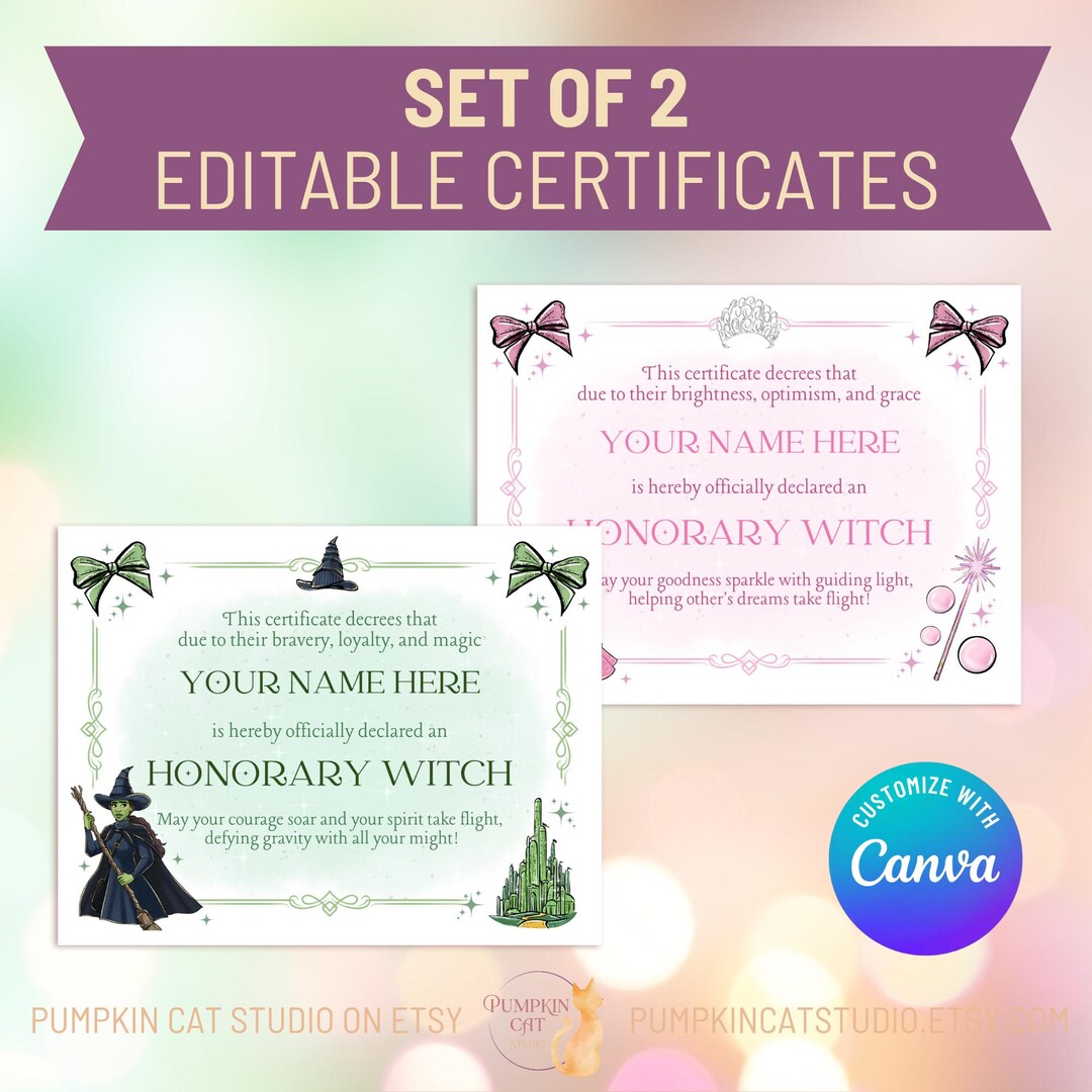 SET of 2 Wicked Inspired Certificates for Birthday Party Favors ...