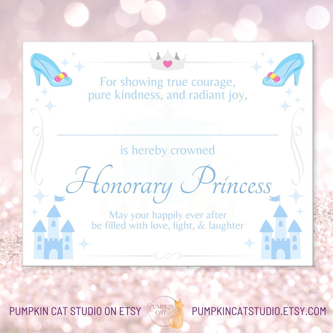 Honorary Princess Certificate - Cinderella Themed Party Favor and ...