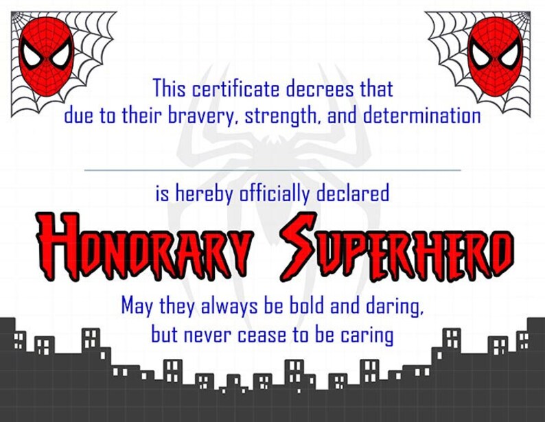 SPIDER-MAN Superhero Certificate INSTANT Download For | Etsy