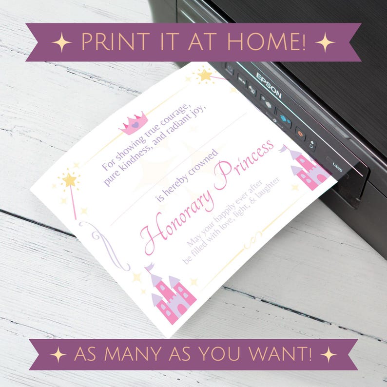 Honorary Princess Certificate - Princess Birthday Party Favor and ...