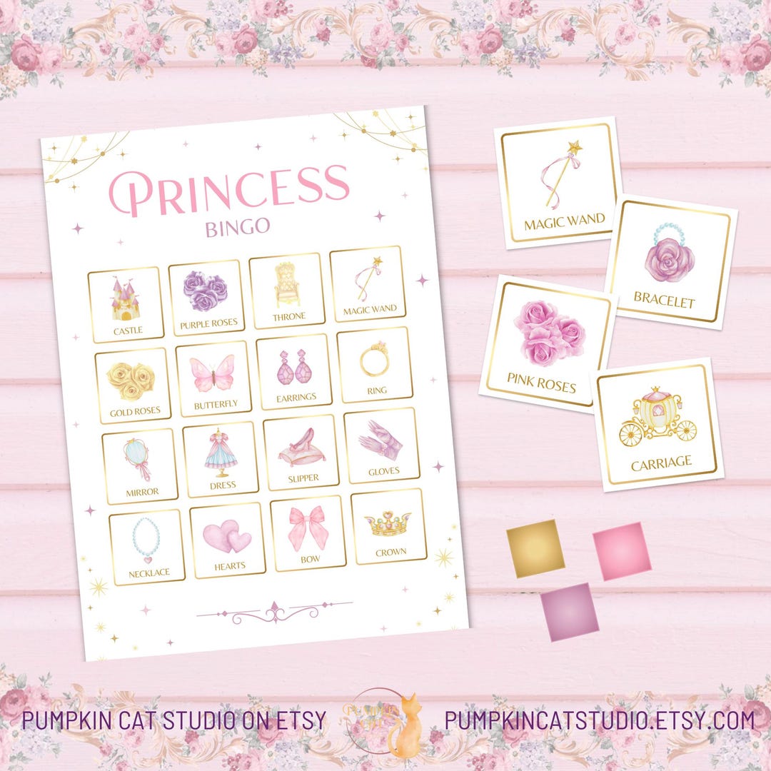 Princess Bingo Set 30 Players 4x4 Grid Printable Pdfs Instant Download ...