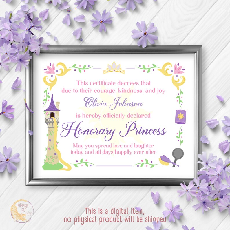 Custom Honorary Princess Certificate Personalized Belle Themed Party ...