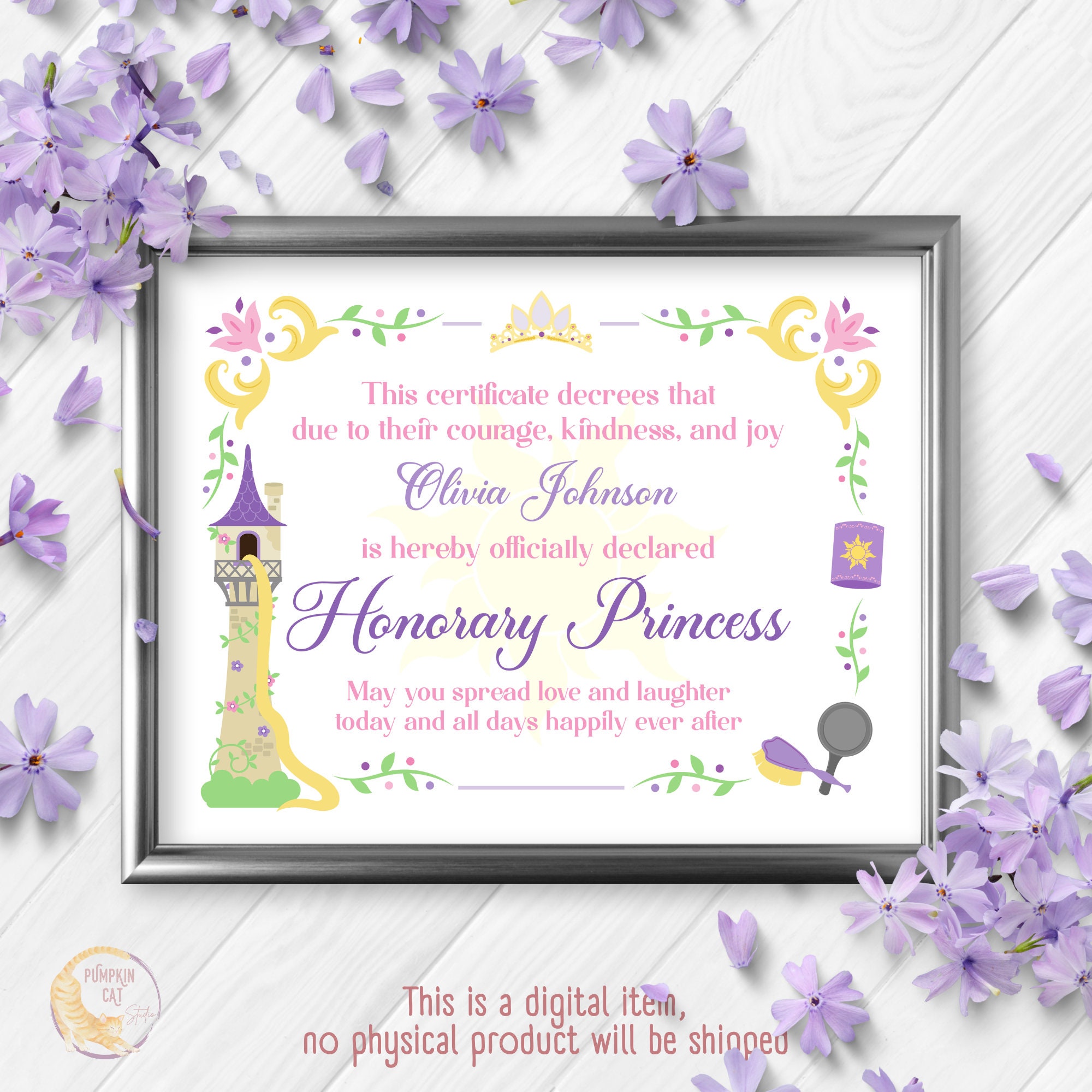 Custom Honorary Princess Certificate Personalized Rapunzel Themed Party ...