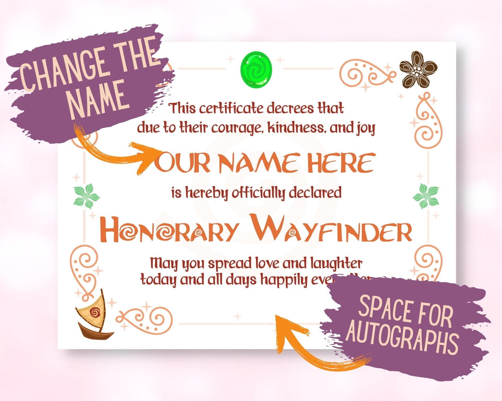 MOANA Themed Wayfinder Certificate PERSONALIZE IT - Etsy
