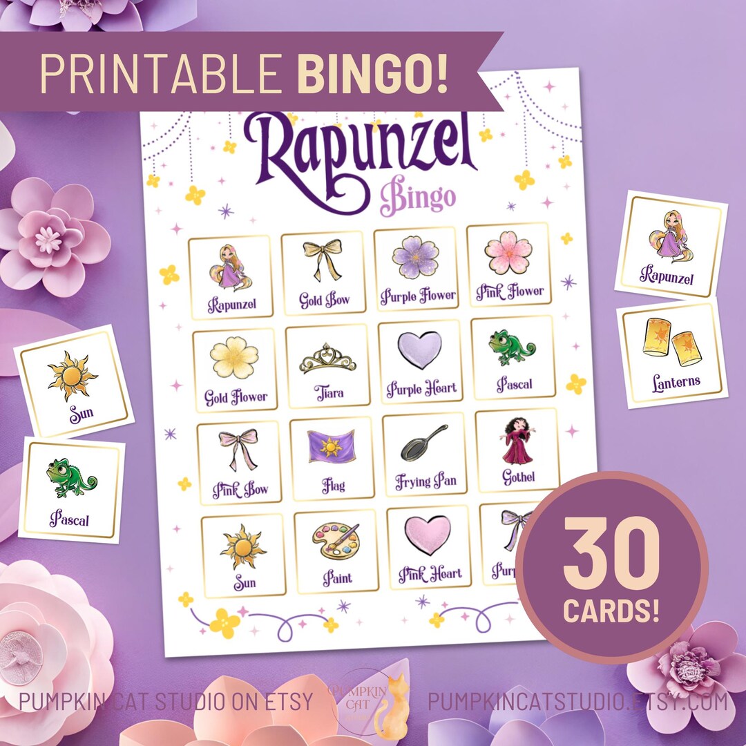 Rapunzel Bingo Game, Tangled Themed Activity, Princess Party Printables ...