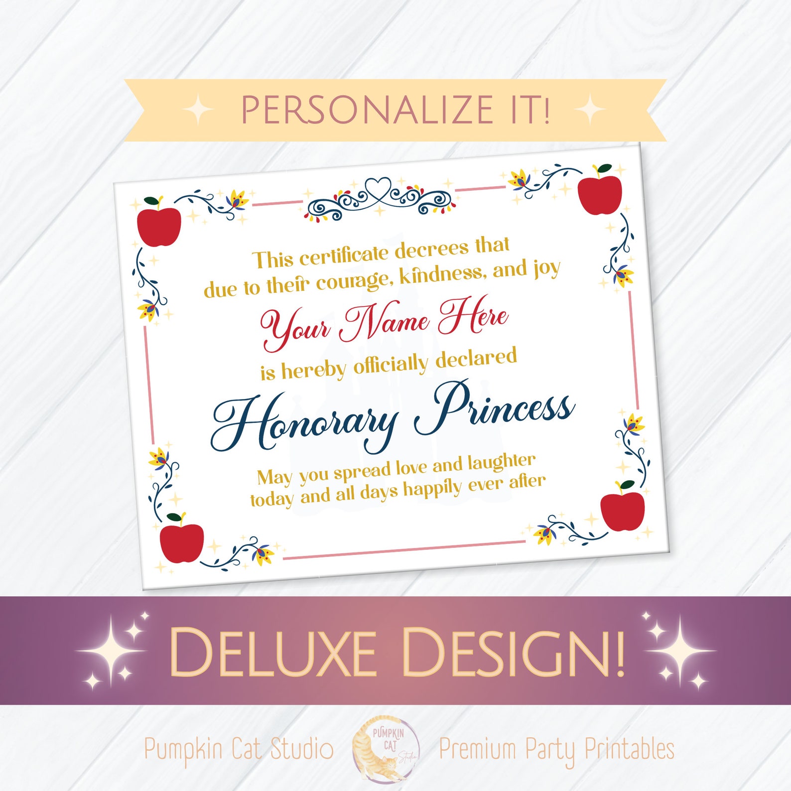 Custom Honorary Princess Certificate Personalized Snow White Themed ...