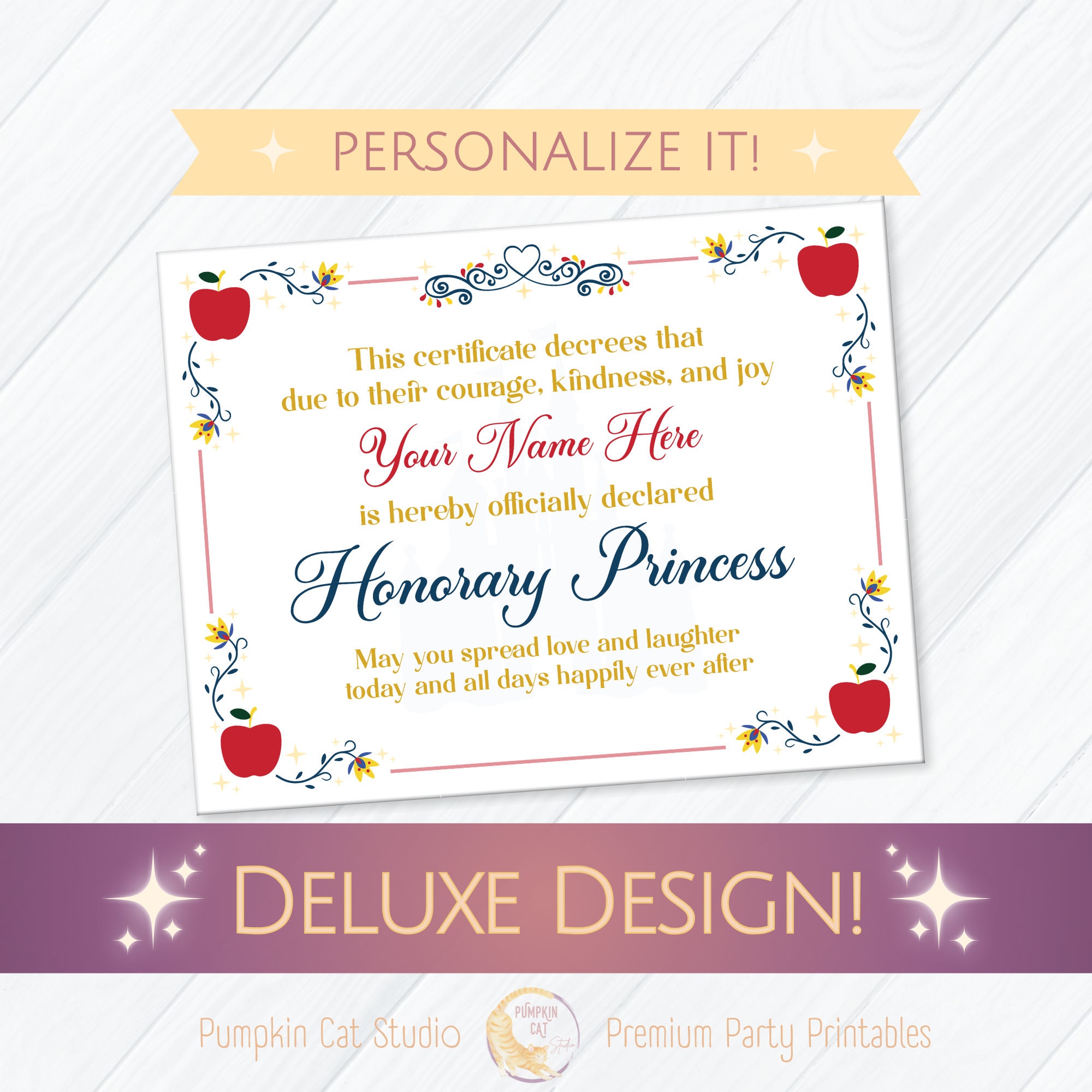 Custom Honorary Princess Certificate Personalized Snow White Themed ...