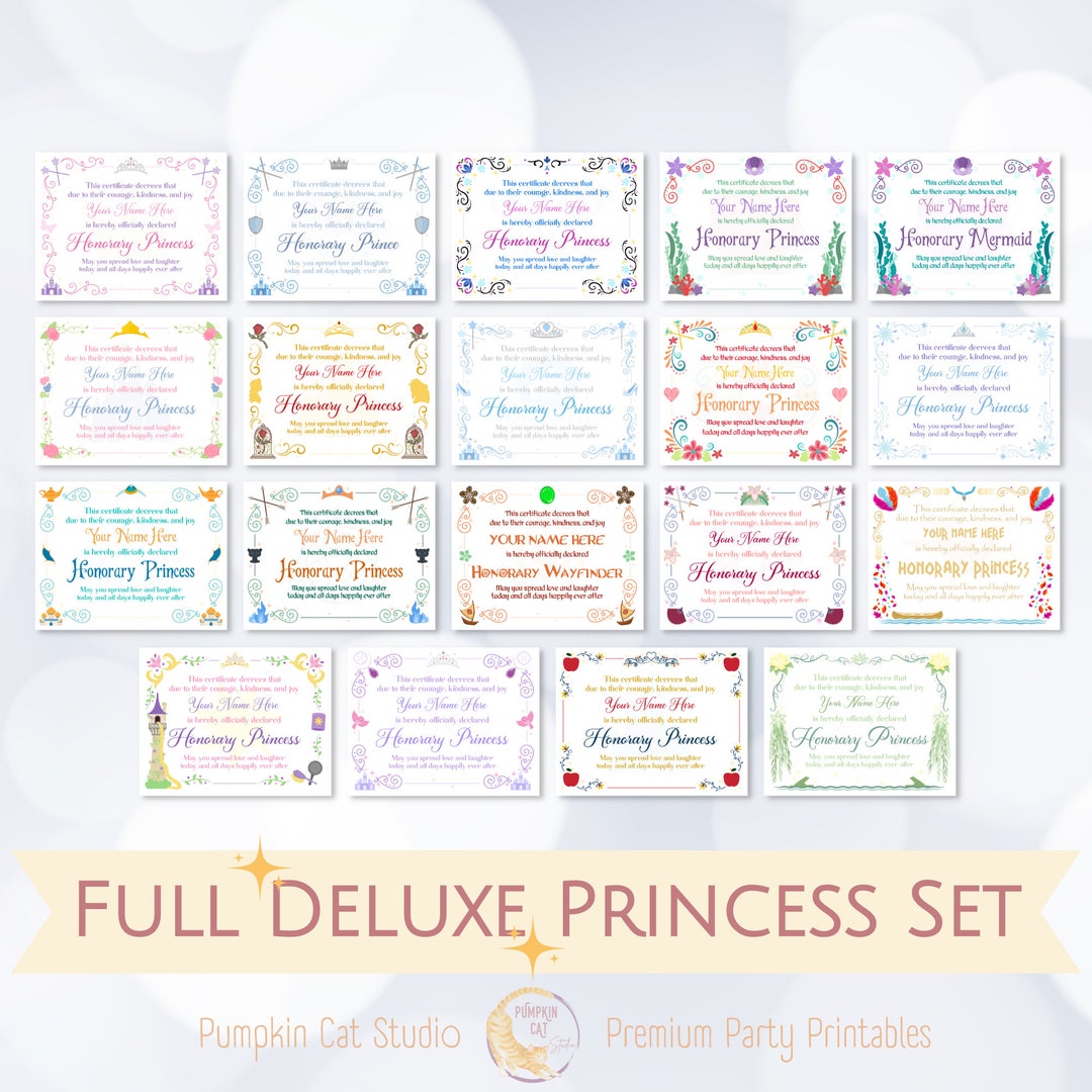 FULL DELUXE Princess Set Save 40% 20 Princess Certificates Total ...