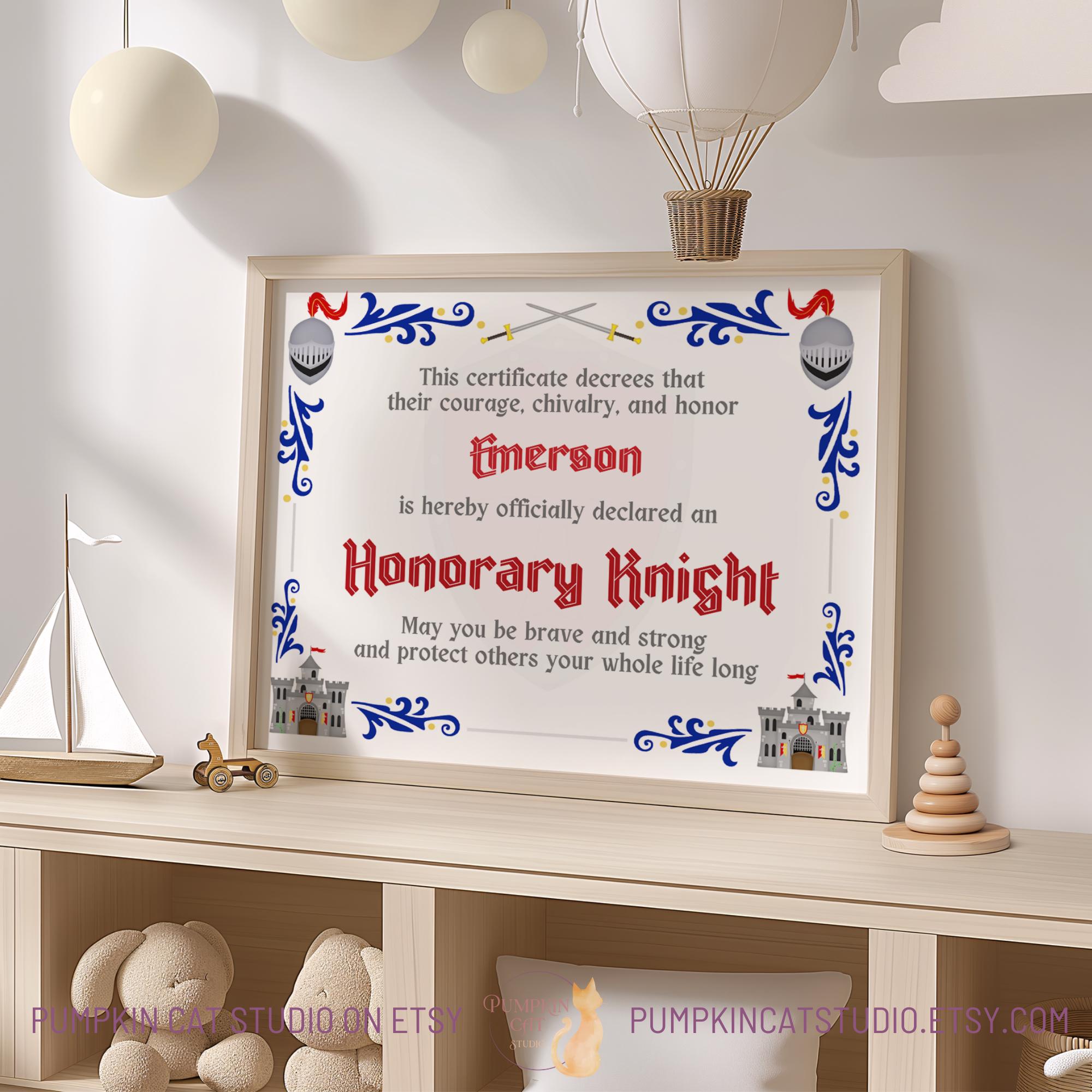 Knight Certificate - 11x8.5" - Editable Canva Template, Personalized ...