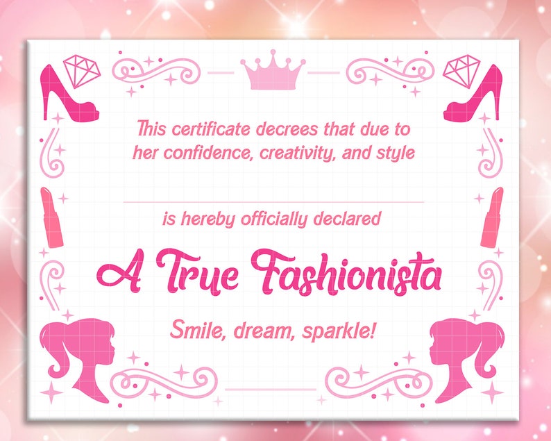 BARBIE Fashionista Certificate Printable INSTANT Download | Etsy