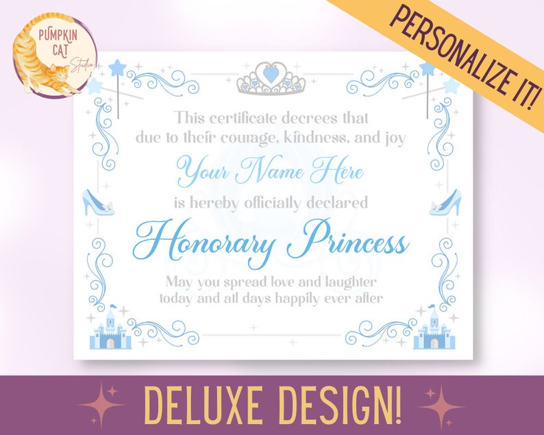 CINDERELLA Themed Princess Certificate PERSONALIZE It Printable ...