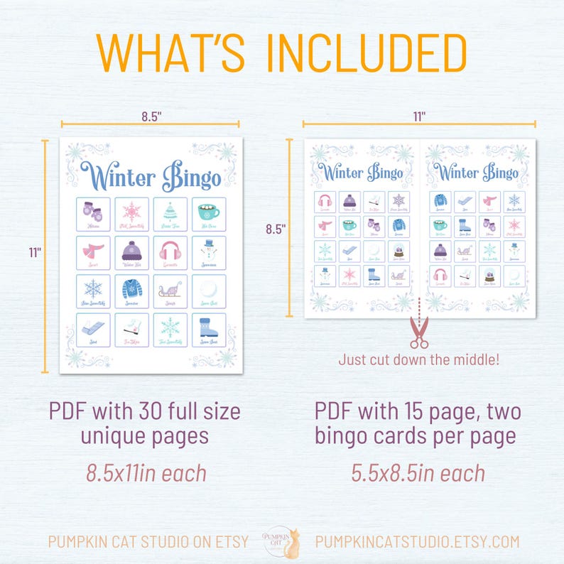 Winter Bingo Set - 30 Players - 4x4 Grid - Printable Pdfs - Instant ...