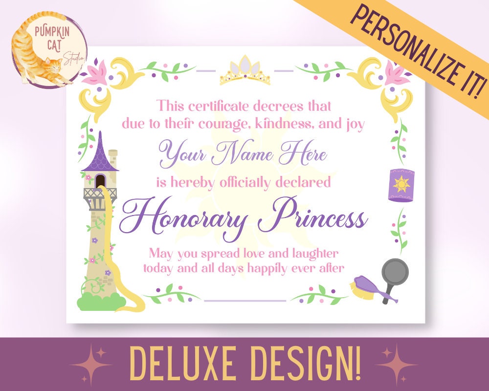 RAPUNZEL Themed Princess Certificate PERSONALIZE IT Printable, Instant ...