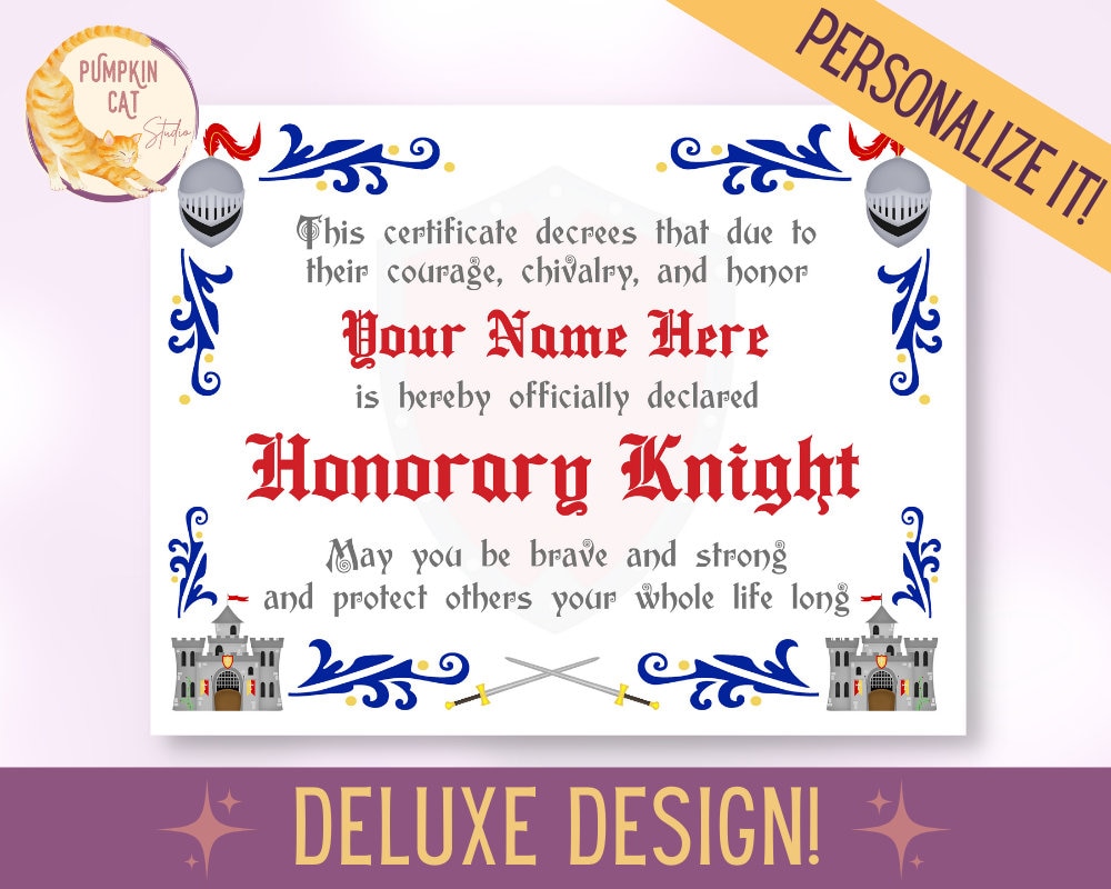 KNIGHT Themed Princess Certificate PERSONALIZE IT Printable, Instant ...
