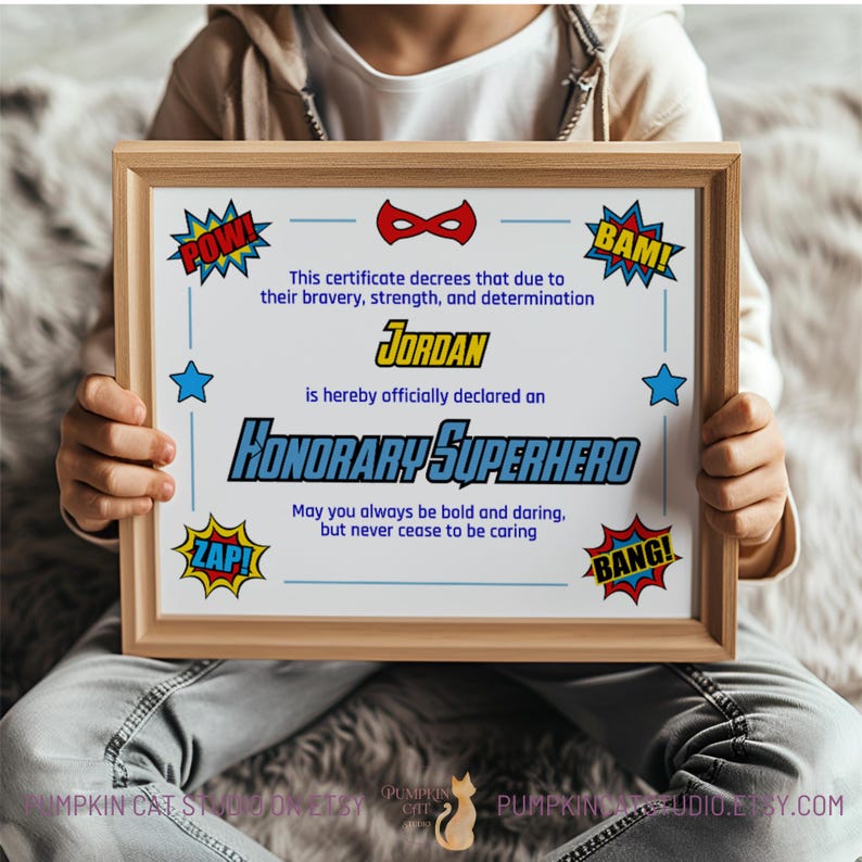 Superhero Certificate - 11x8.5" - Editable Canva Template, Personalized ...
