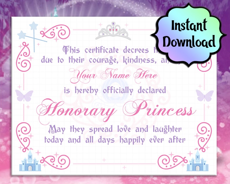 Generic PRINCESS Certificate EDITABLE Printable INSTANT | Etsy
