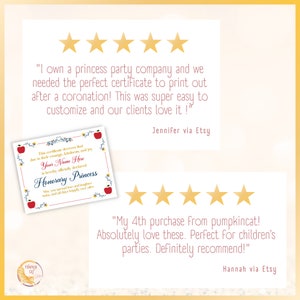 Custom Honorary Princess Certificate Personalized Snow White Themed ...