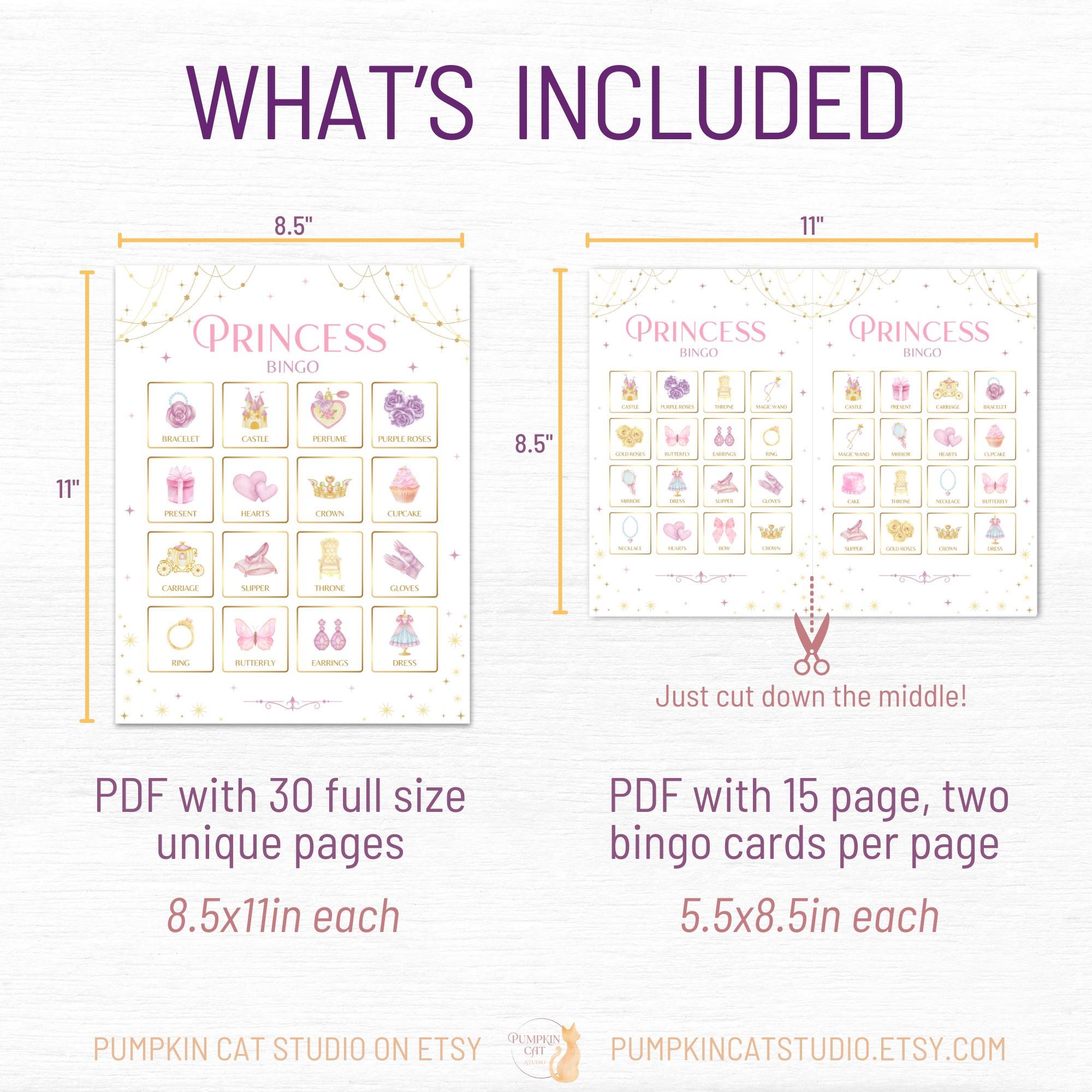 Princess Bingo Set - 30 Players - 4x4 Grid - Printable Pdfs - Instant ...