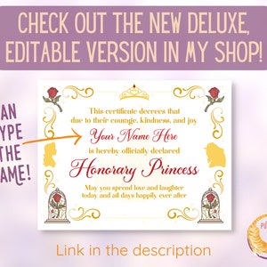 BELLE Princess Certificate PRINTABLE, Instant Download for Coronation ...