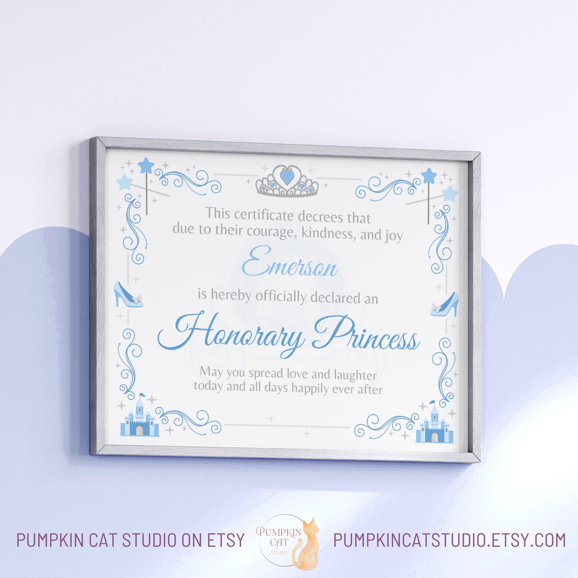 Cinderella Themed Princess Certificate - 11x8.5" - Editable Canva ...