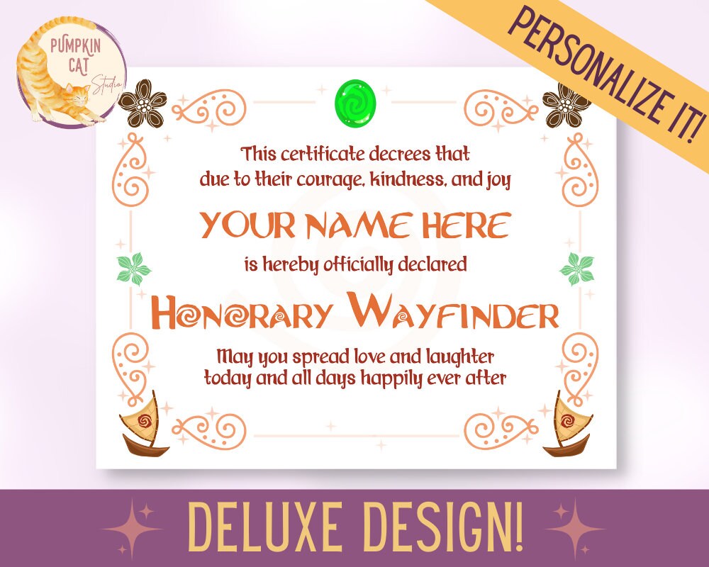 MOANA Themed Wayfinder Certificate PERSONALIZE IT - Etsy