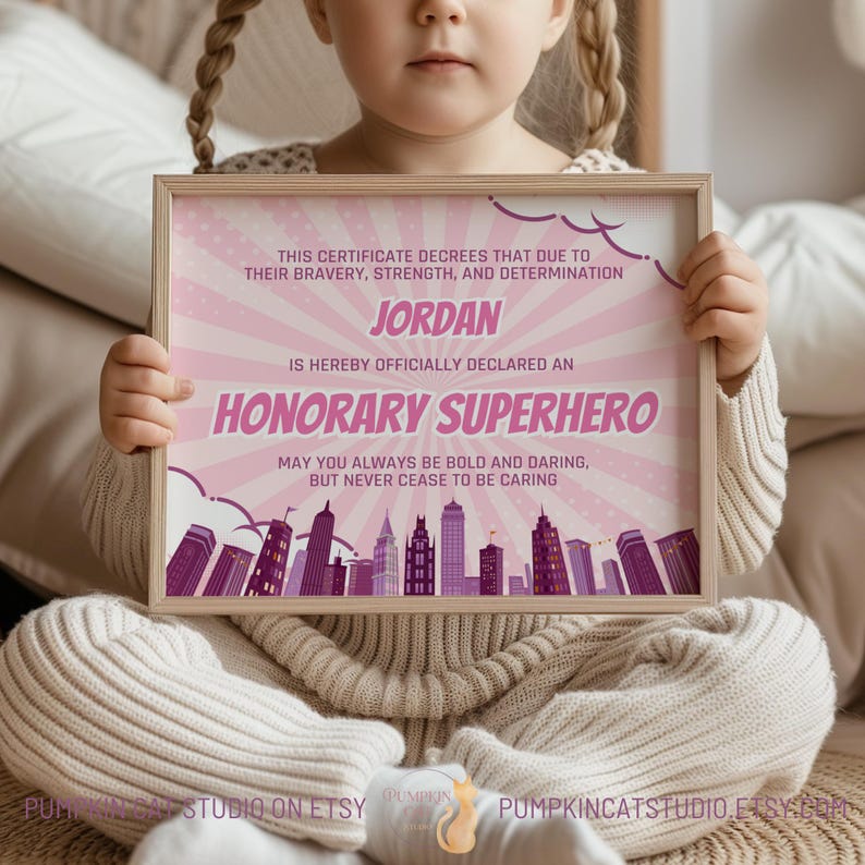 Certificado de superhéroe rosa de 10 x 8 pulgadas: plantilla de Canva ...