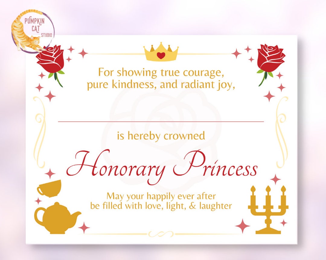 BELLE Princess Certificate PRINTABLE, Instant Download for Coronation ...